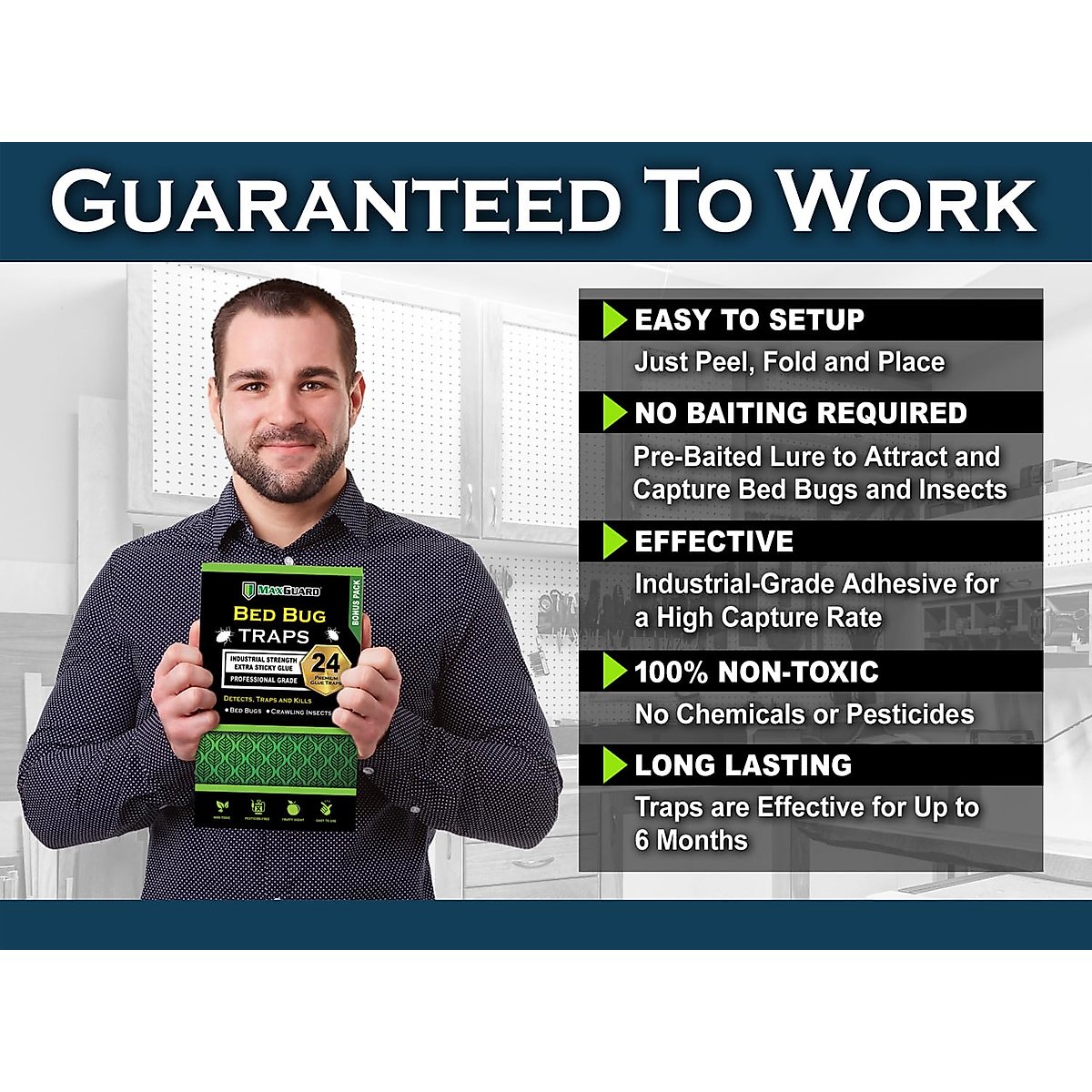 MaxGuard Bed Bug Traps (24 Traps) Non-Toxic Bed Bug Detection Traps. Detects, Traps, and Kills Bed Bugs and Crawling Insects Such as Spiders, Crickets, Cockroaches and Ants