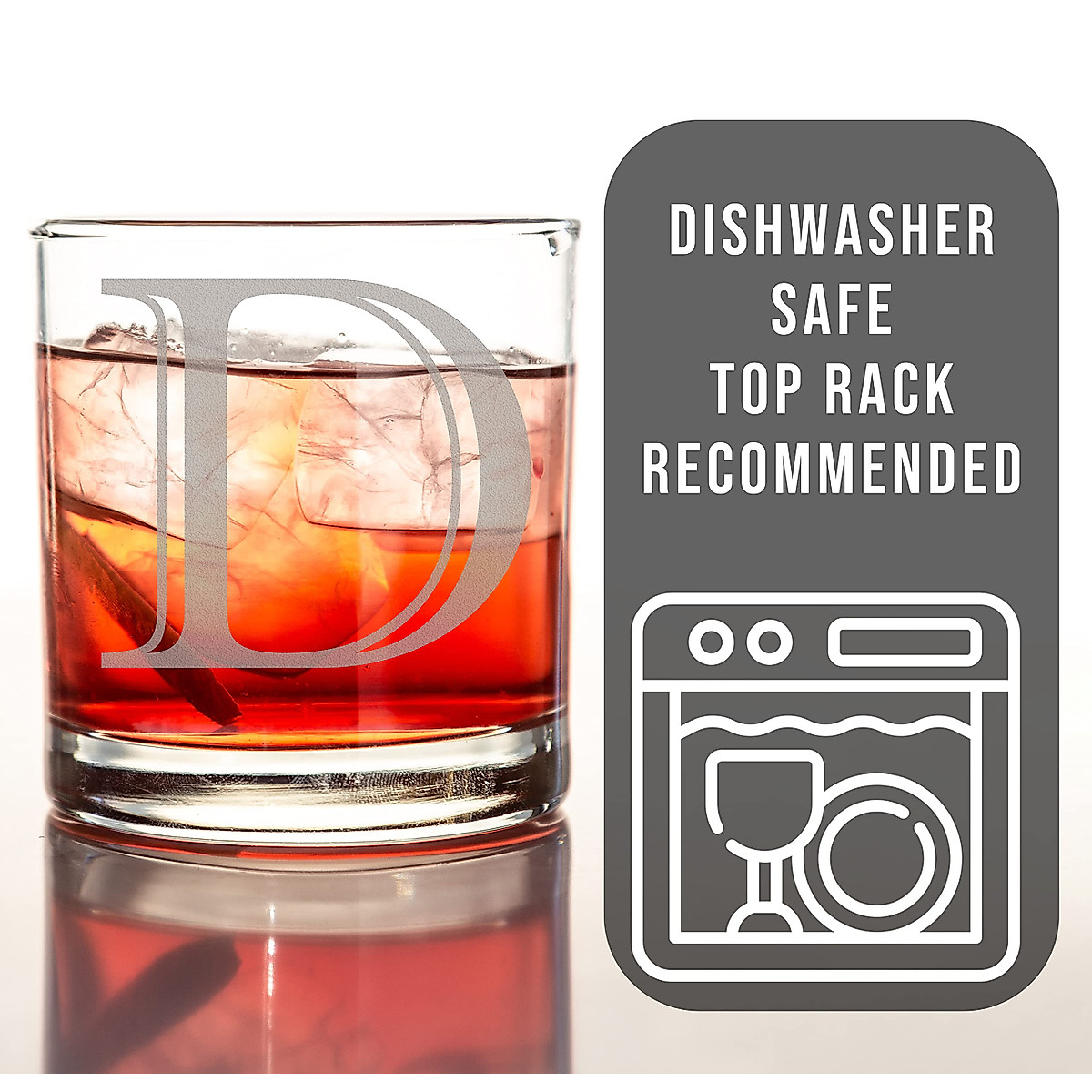 Etched Monogram 11oz Whiskey Rocks Glass (Letter D), A-Z Customized Bourbon Gifts for Men, Personalized Old Fashioned Scotch Glass, Custom Engraved Gifts for Him, Initial, Name, Regalos Personalizados