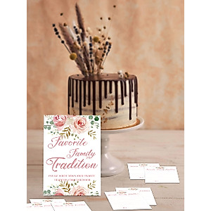 Baby Shower Game Set, Favorite Family Tradition, Floral Party Games(1 Standing Sign + 20 Note Cards), Blush Pink Baby Shower/Gender Reveal Party/Bridal Shower/Wedding Favor Decorations(A02)