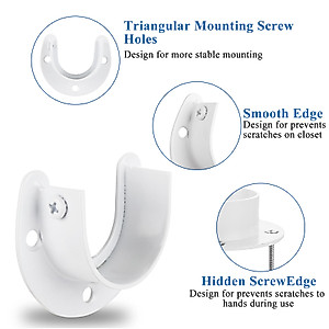 LDXDRU 10Pcs Closet Rod Bracket, 1-1/2" Diameter Closet Rod Holders, Stainless Steel Closet Rod End Supports, U Shaped Closet Pole Sockets Opening Flange Rod Bracket with Screws, Curtain Rod Holder