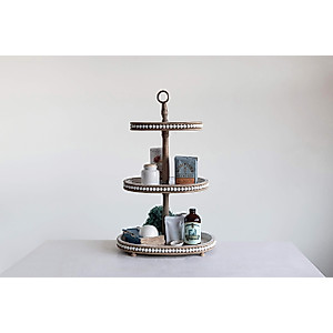 Creative Co-Op Decorative Oval 3-Tier Wood Tray with Handle