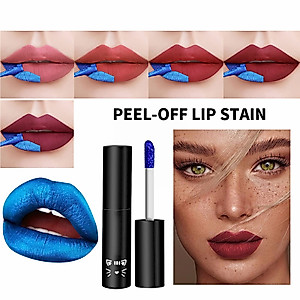 5 Colors Lip Stain, Peel Off Lip Stain Lip Tint, Tear Off Lipstick Waterproof Long Lasting Peel Reveal Lip Stain, Tattoo Color Lip Gloss, Non-stick Cup Lip Stain Tint Lip Makeup for Women Girls