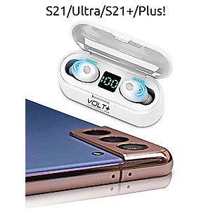 VOLT PLUS TECH Wireless V5.3 Bluetooth Earbuds for Samsung Galaxy S20/FE/Ultra/S20+/5G/Fan Edition/Plus with LED Display, Mic and 8D Bass, F9 TWS and IPX7 Waterproof/Sweatproof with 2000mAh PowerBank