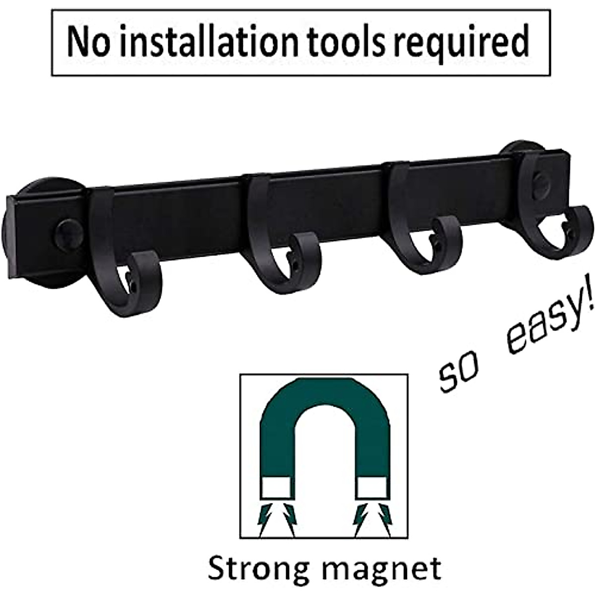 AUXPhome Magnetic BBQ Tool Rack, Universal Fridge Organizer Grill Cutlery Holder Towel Hanger - 4 Adjustable Rail Hooks Storage For Hanging Kitchen Utensils tongs,oven mitt,whisks,hand towel, etc.