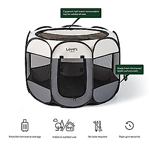 Love's cabin Pet Puppy Dog Playpen, Small Dog Tent Crates Cage Indoor/Outdoor, Portable Playpen for Dog and Cat, Foldable Pop Up Dog Kennel Playpen with Carring Case, Removable Zipper Top, Grey