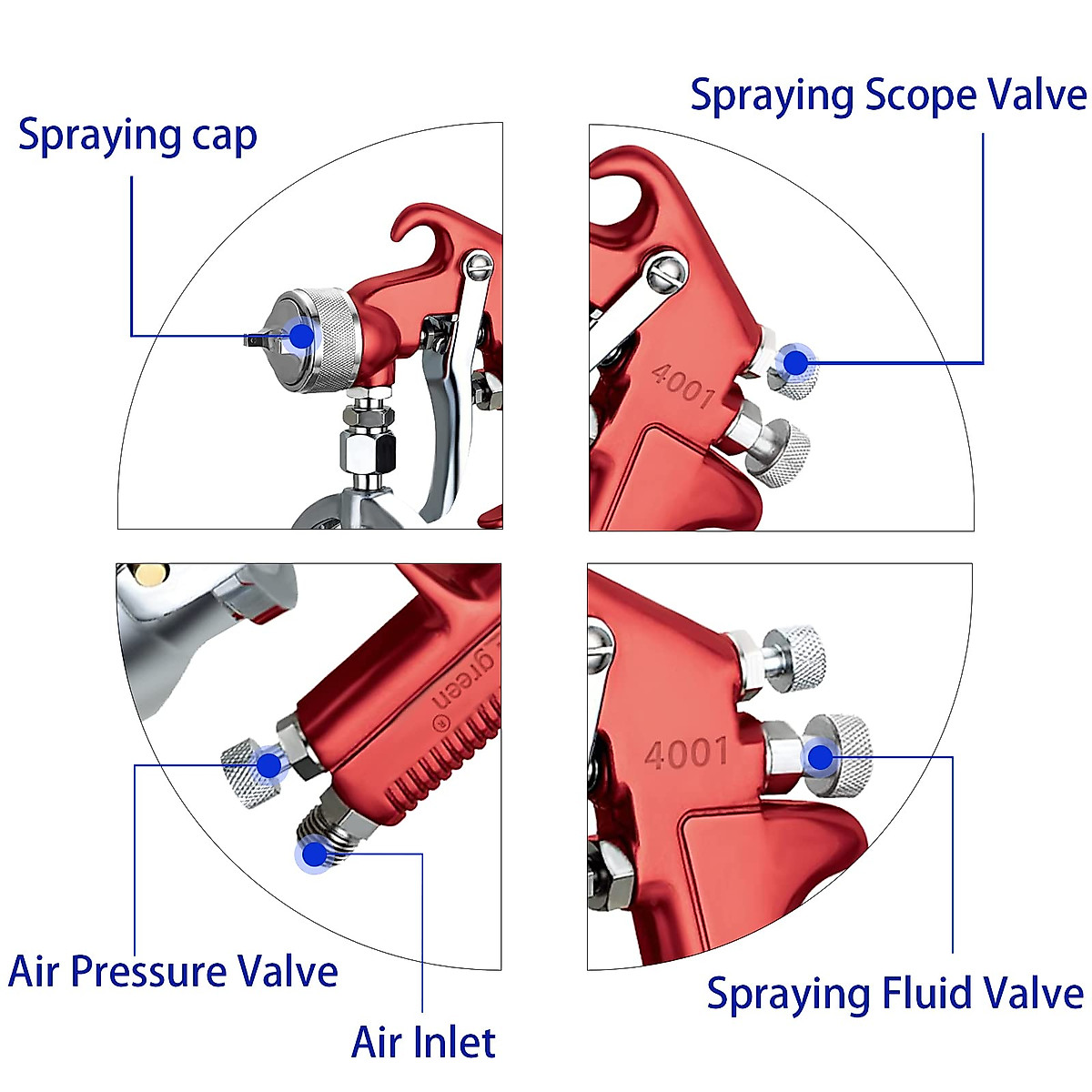 PNTGREEN HVLP Spray Gun Air Paint Sprayer Siphon Feed 1000CC Capacity, with 1.8mm Nozzle Professional Spray Guns for Painting Cars