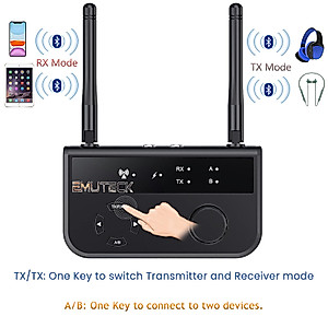 Emuteck Bluetooth Transmitter Receiver, Long Range 2-in-1 Bluetooth 5.3 Audio Adapter for TV PC to 2 Wireless Headphones with Adjustable Volume, 3.5mm AUX RCA for Home Stereo Speaker CD MP3 Player