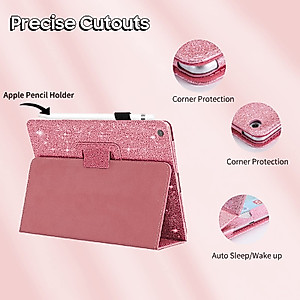 CLARKCAS Case for iPad 9th Generation Case 2021/iPad 8th Gen 2020/iPad 7th Gen 2019 Glitter Leather Girls Protective Cover with Pencil Holder Stand for iPad 9/8/7 Gen 10.2 inch 2021/2020/2019 Pink