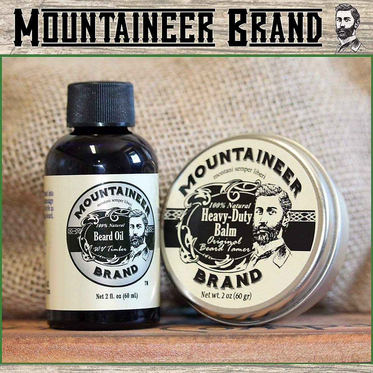 Mountaineer Brand Heavy Duty Beard Balm 2oz (Original Scent) and Beard Oil 2oz (WV Timber) The Ultimate Beard Conditioning Combo Pack