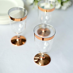 Efavormart 12 Pack 6.5 oz Plastic Wine Glasses Disposable 2-Piece Rose Gold Rimmed Design With Detachable Base