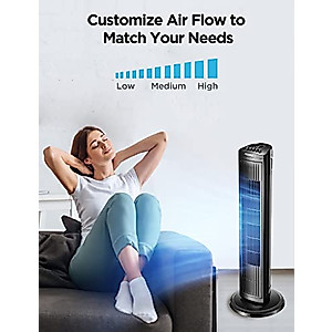 PELONIS 30 Inch Oscillating Tower Fan with 3 Speed Settings and Auto-off Timer, Standing Fan PFT28A2BBB, Black