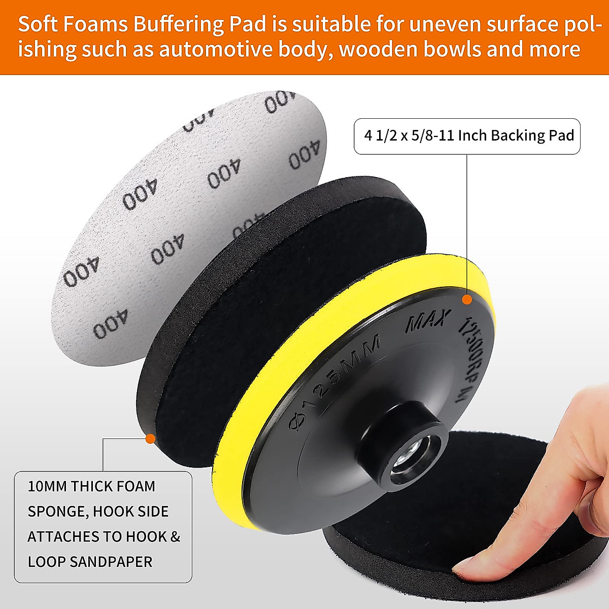 Pomsare 45PCS 5 Inch Wet Dry Sanding Discs Kit with Hook and Loop Backing Pad 5/8-11 and Foam, Angle Grinder Drill Sanding Attachment, Sander for Drill 400 to 5000 Grits Sandpaper for Wood Metal Car