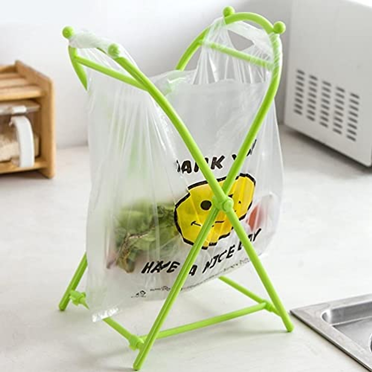 Luxshiny Desktop Stand 2pcs Garbage Bag Rack Plastic Frame Kitchen Garbage Bag Storage Rack Folding Garbage Shelf Bag Fixing Bracket Portable Hamper Stand for Bathroom Kitchen Green Hanger Hooks