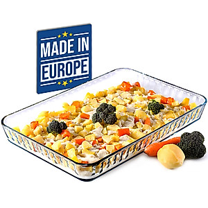 Borosilicate Glass Baking Dish for Oven, Casserole Dish, Heat Resistant Glass Ovenware, 16 in x 11 in Rectangular Baking Tray, 2 inches Height and 4-Quart Capacity Glass Cookware