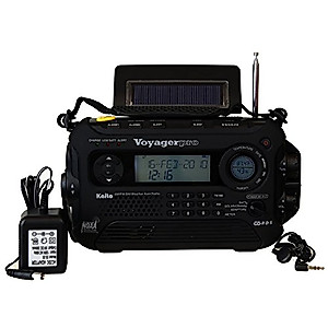 Kaito Voyager Pro KA600 Digital Solar Dynamo Hand Crank AM/FM/LW/SW & NOAA Weather Emergency Radio with Flashlight, Reading Lamp,Smart Phone Charger & RDS and Real-Time Alert, with AC Adapter, Black