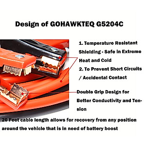 GOHAWKTEQ G5204C 4 Gauge 500A 20FT Heavy Duty Jumper Battery Cables Booster Jump Starter Replaces# AA-003-1A