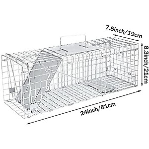 Cat Trap for Stray Cat Humanitarian-aid, Foldable Catch and Release Animal Trap Large One-Door with Metal Guard Handle 24×7.5×8.3 Inch