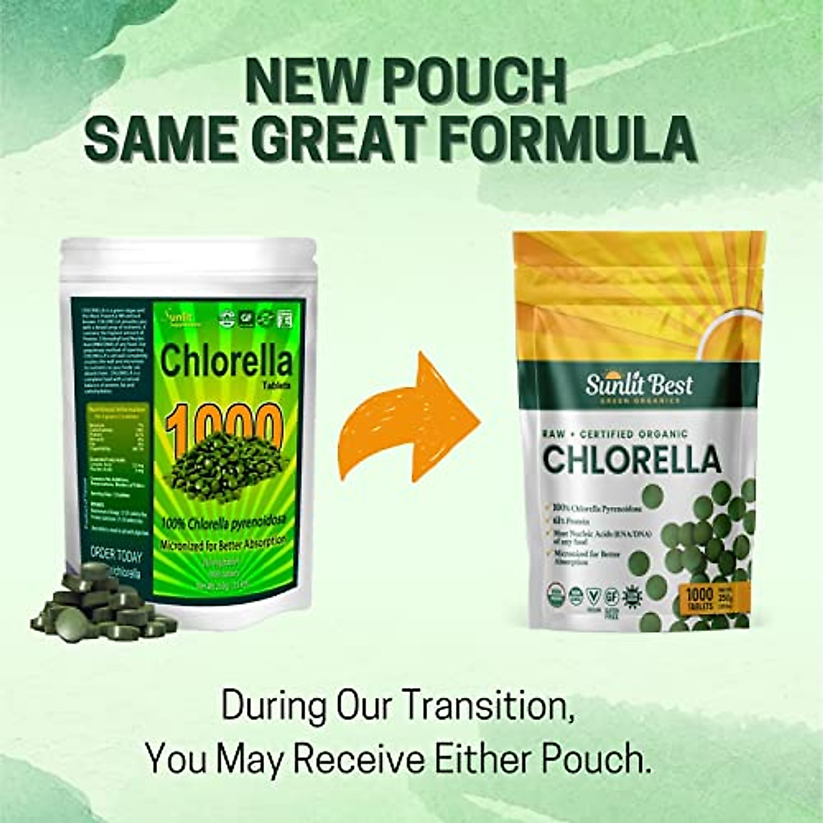 Chlorella Tablets Mega-Pack 1000 Tablets Cracked Cell, Raw, Non-GMO. 100% Pure Chlorella Pyrensoidosa. Green Superfood. High Protein, Chlorophyll & Nucleic acids. No preservatives or fillers