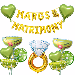26PCS Margs and Matrimony Bachelorette Balloons - Lime Balloons and Diamond Ring Balloons for Margarita Party Decorations, Margarita Bachelorette Party Decor for Mexican Fiesta Bridal Shower