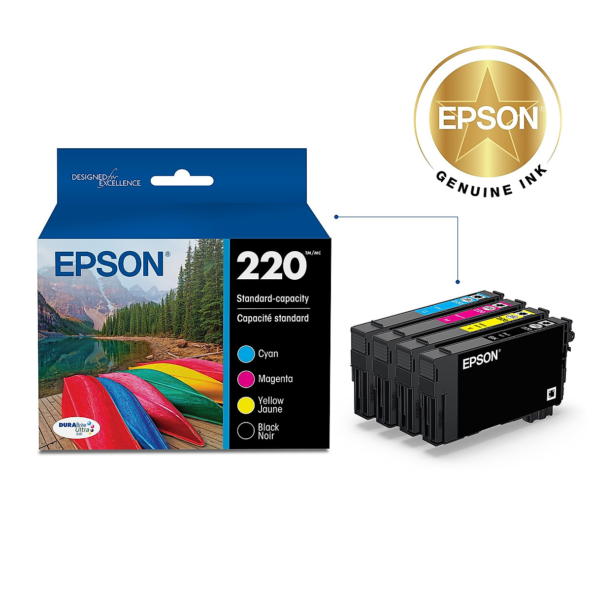 Epson T220120-BCS DURABrite Ultra Black & Color Combo Pack Standard Capacity -Cartridge -Ink (WF-2760, WF-2750, WF-2660, WF-2650, WF-2630, XP-424, XP-420, XP-320),Black and Color Combo Pack