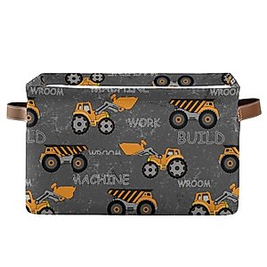 Cartoons Trucks Storage Basket Bins Sturdy Toy Storage Organizer Bins Laundry Basket with Handles for Playroom Living Bed Room Office Clothes Nursery,1 pcs
