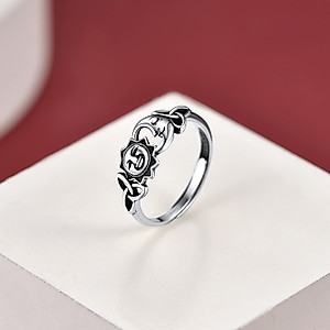 FaithHeart Sterling Silver Open Rings Women Celtic Sun and Moon Antiqued Polished Stacking Finger Ring Charms