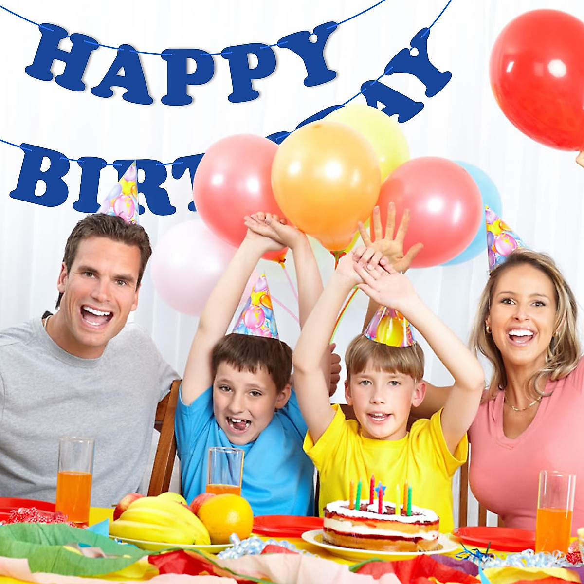 Navy Blue Happy Birthday Banner Sign Happy Birthday Bunting Banner Flag Garland for Kids Boys Baby Birthday Party Decorations Supplies