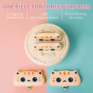 Small Cute Portable Charger, 2 pcs Cute Cat Mini Power Bank with LED Night Light External iOS Portable Phone Charger Battery Pack Emergency Cute Battery Pack Compatible with iPhone 14 (iOS Lightning)