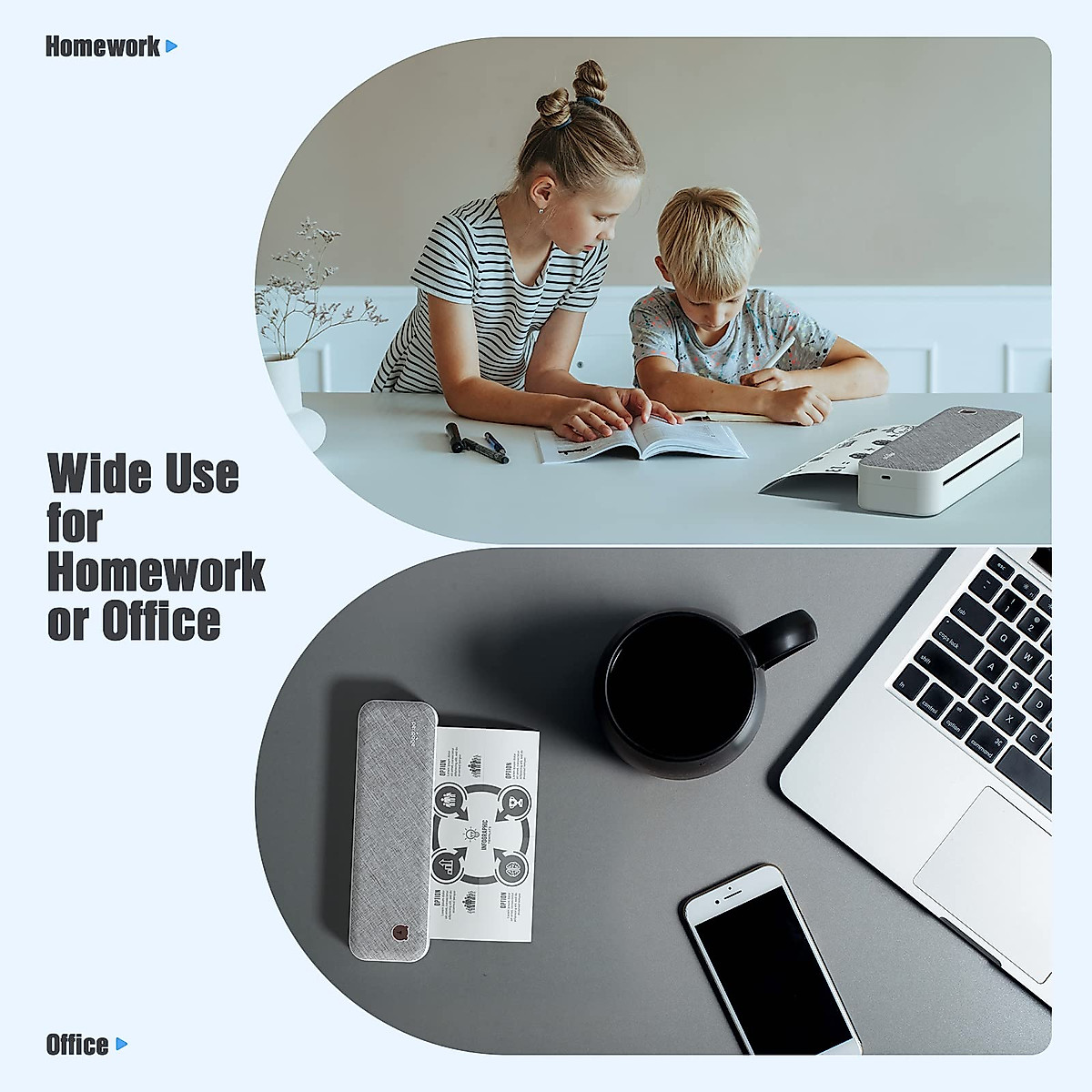 Bisofice PeriPage Portable Printer, A4 Wireless Bluetooth Travel Printer, Portable Thermal Printer Compatible with Android and iOS, Support 2''/3''/4'' Paper Width, Mobile Printer