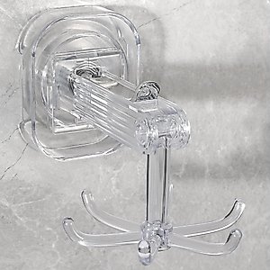Fischuel Bathroom Wall and Ceiling Rotary Hook, 6 Claws Swivel Hook Shower Hanger, Compatible with Bathroom, Dressing Table, Entryway Storage (Colorless)