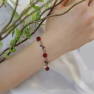 HYXITVCG Rose Bracelets for Women, Rose Charm Bracelet, Flower Bracelet Pretty Bracelet, Vintage Rose Temperament Bracelet for Women, Valentine's Day Mothers Day Christmas Birthday Gift