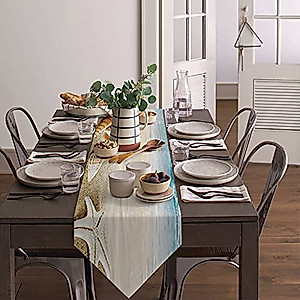 Z&L Home Linen Burlap Table Runner Dresser Scarves, Nautical Seashell Starfish Summer Beach Table Runners for Family Dinner/Holiday Party/Wedding/Events/Kitchen Decor Ocean 13x36In