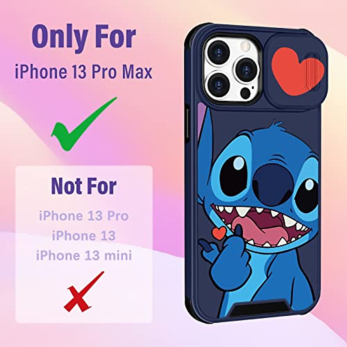oqpa for iPhone 13 Pro Max Phone Case Cute Cartoon Phone Case for Women Girly Girl Cool Kawaii Funny 13 ProMax Case with Camera Cover+Ring Holder for Apple iPhone 13 Pro Max 6.7'', Heart Shidi