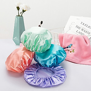 AmazerBath Shower Caps for Women Reusable Waterproof, 4 Pack Women Shower Caps Reusable EVA Hair Cap for Shower Double Protection Layers Elastic, Medium Size