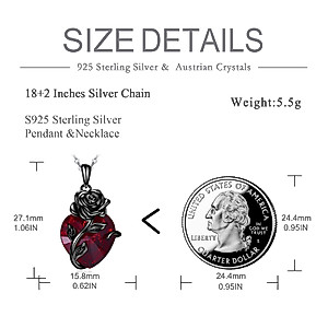 AOBOCO Sterling Silver Heart Urn Necklace for Ashes Womens Rose Cremation Jewelry (Black Rose Urn)