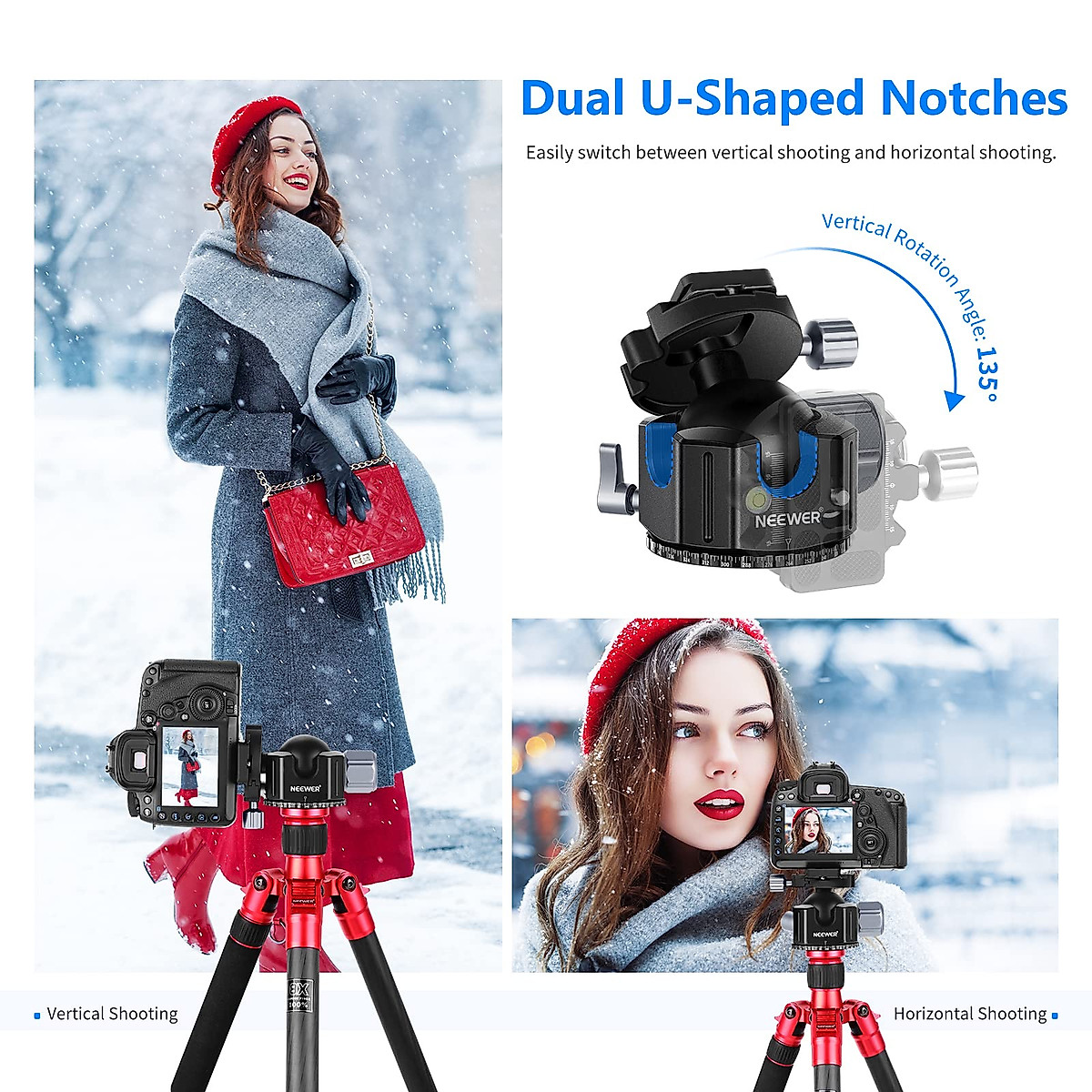 Neewer Low Profile DSLR Camera Tripod Ball Head, 54mm All Metal Panoramic Camera Mount Tripod Head with 1/4” Quick Release Plate for DSLR Camera/Camcorder, Tripod, Monopod, Slider, Max Load 77lb/35kg