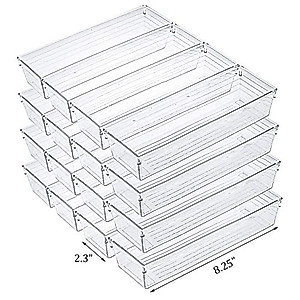 Kingrol 12 Pack Clear Drawer Organizers, Drawer Divider Storage Bins, Desk Storage Box Set for Kitchen Bedroom Bathroom Office Craft Supplies