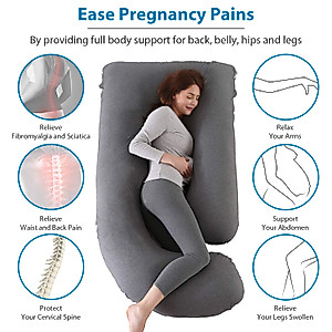 Victostar Pregnancy Pillow,57 inches U Shaped Maternity Pillow with Removable Cover Full Body Pillow Support for Back, HIPS, Legs, Belly (Black Gray)