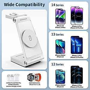 GEJIUCAI Magnetic Wireless Charger, 3 in 1 Fast Wireless Charging Station for Multiple Devices Apple Watch Ultra 8/7/6/5/4/3/2, for iPhone 14/Pro/Max/Plus/13/12, AirPods Pro (White)
