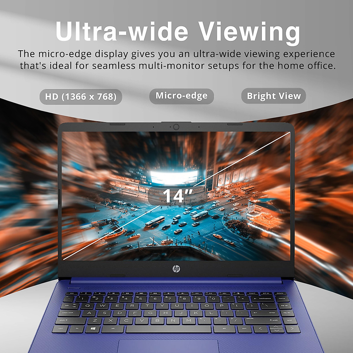 HP Premium Stream 14" HD BrightView Laptop, Intel Celeron N4120, 8GB RAM, 64GB eMMC Storage, UHD Graphics, HD Webcam, 1 Year Office 365, Bluetooth, WiFi, HDMI, Win 11s, Blue, 32GB Hotface USB Card