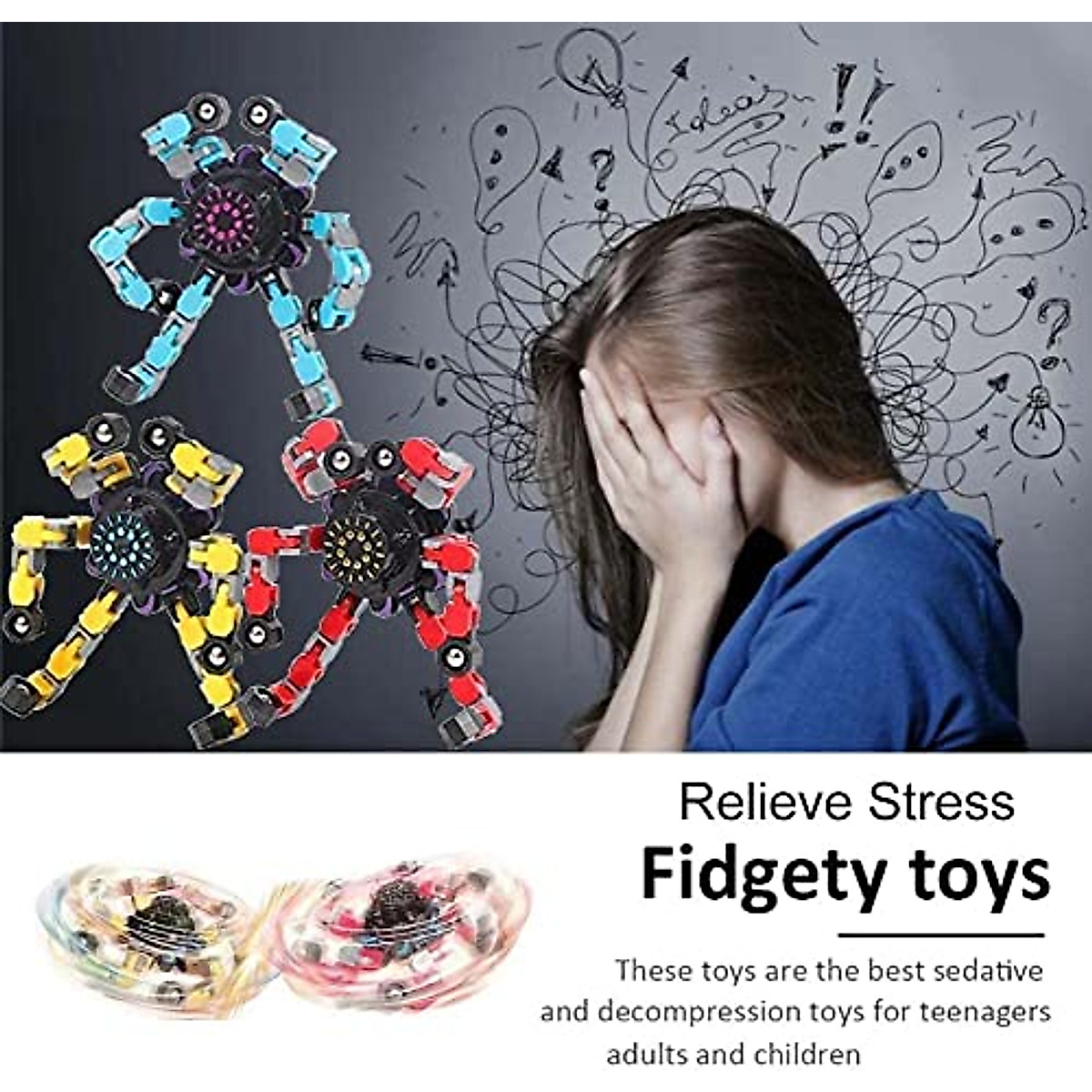 Interesting Sensory fingertip Spinning Toy, Finger Spinning Toy Spinning top Toy, with deformable Chain, Mechanical Spiral Twister, fingertip gyro, Children's Adult Decompression Toy (4)