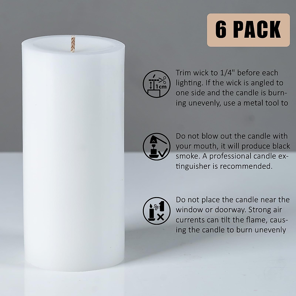 White Pillar Candles, Unscented Pillar Candles Bulk - 50 Hour Long Burn Time - Dripless and Smokeless White Wax Candles Dinner Table, for Wedding,Christmas and Home Decor [6 Pack, 2.8x4 inch]