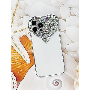 IAIYOXI Cute 3D Glitter 14 Pro Max Case, Sparkling Aesthetic Heart Gems Bling Case, Pretty Shine Colorful Diamond Soft TPU Bumper Case for Women Girl-Rose