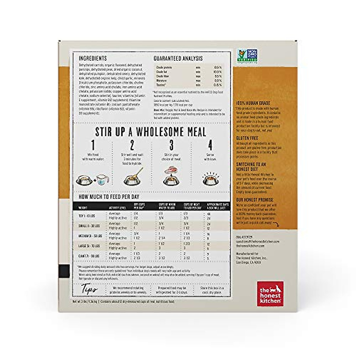 The Honest Kitchen Human Grade Dehydrated Grain Free Veggie, Nut & Seed Base Mix for Dogs 3 lb - Kindly