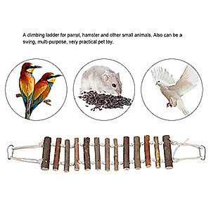 Wooden Bird Hanging Ladder, Parrot Natural Rope Wood Ladder with Rope Swing Bridge for Lovebirds Parakeets Parrots African Grey Cockatiel Pet Training Toys
