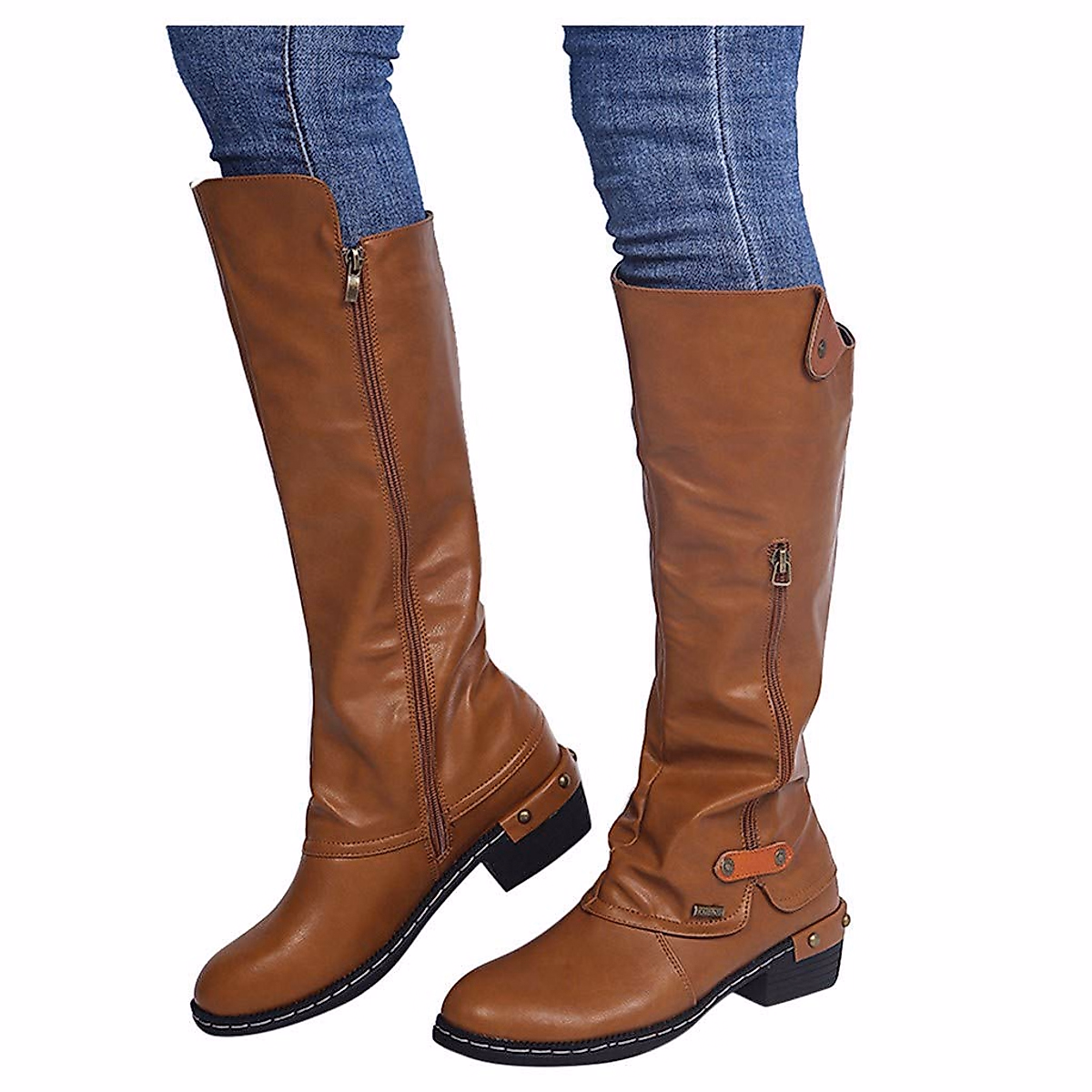 XHLEMON Women Vintage Victorian Gothic Mid Calf Height Boots Casual Lace up Thick High Heels Booties Winter Warm Shoes