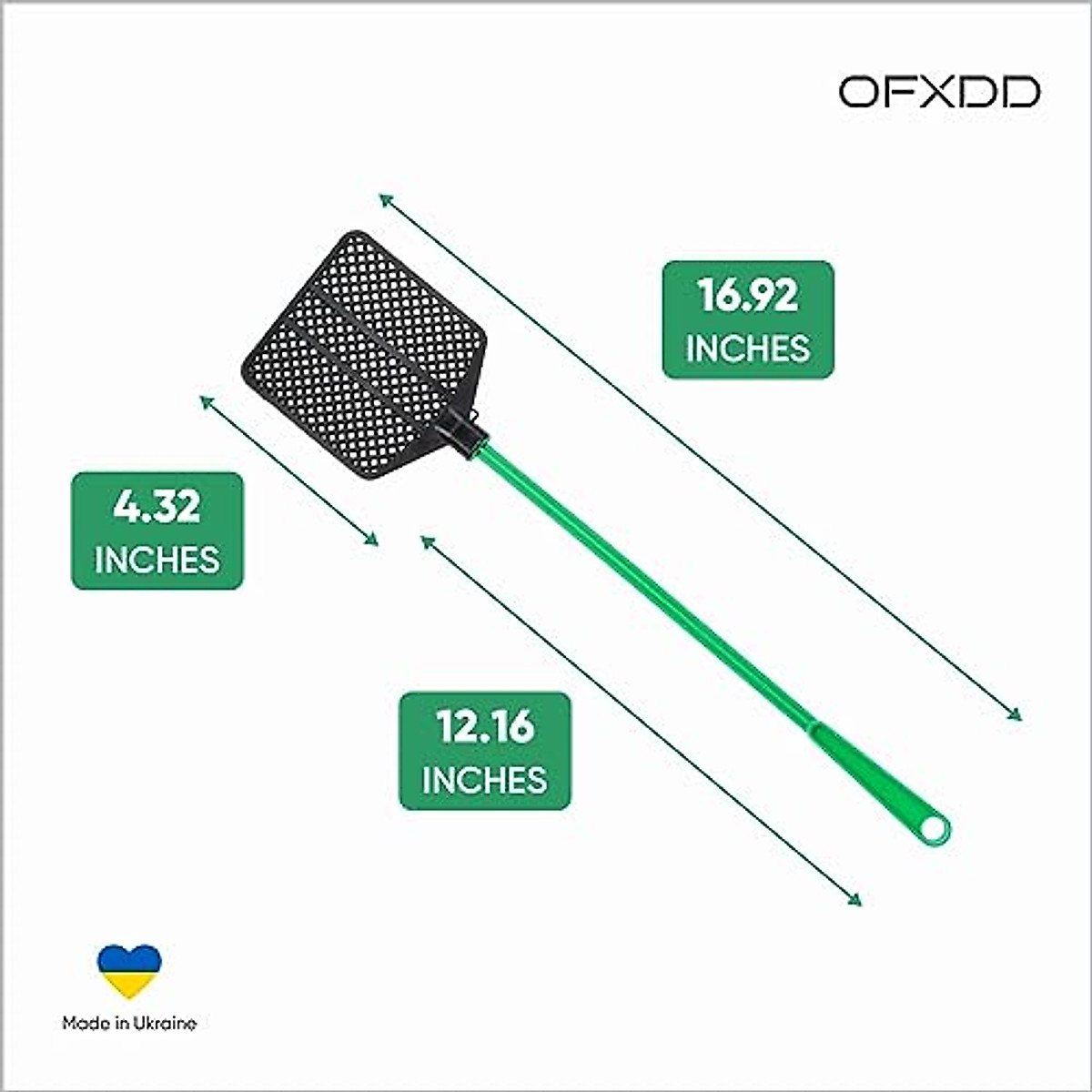 OFXDD Rubber Fly Swatter, Long Fly Swatter Pack, Fly Swatter Heavy Duty, Green Color (3 Pack)