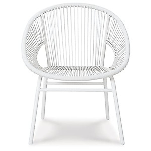 Signature Design by Ashley Mandarin Cape Casual All-weather Resin Wicker Outdoor Chairs with Table Set, Set of 3, White