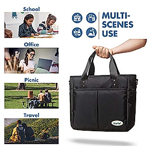 Scorlia Insulated Lunch Bag, Extra Large Lunch Tote Bag With Removable Shoulder Strap, Durable Reusable Cooler lunch Box Bag with Side Pockets, Tall Drinks Holder for Women Men Work, Black