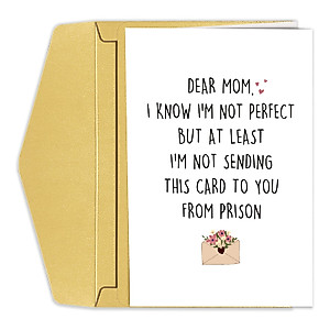 Funny Mothers Day Card from Daughter Son, Humorous Birthday Card Gift for Mom, At Least Not From Prison